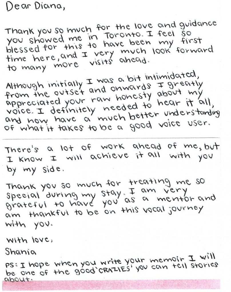 Post-Course Letters – Vocal Science